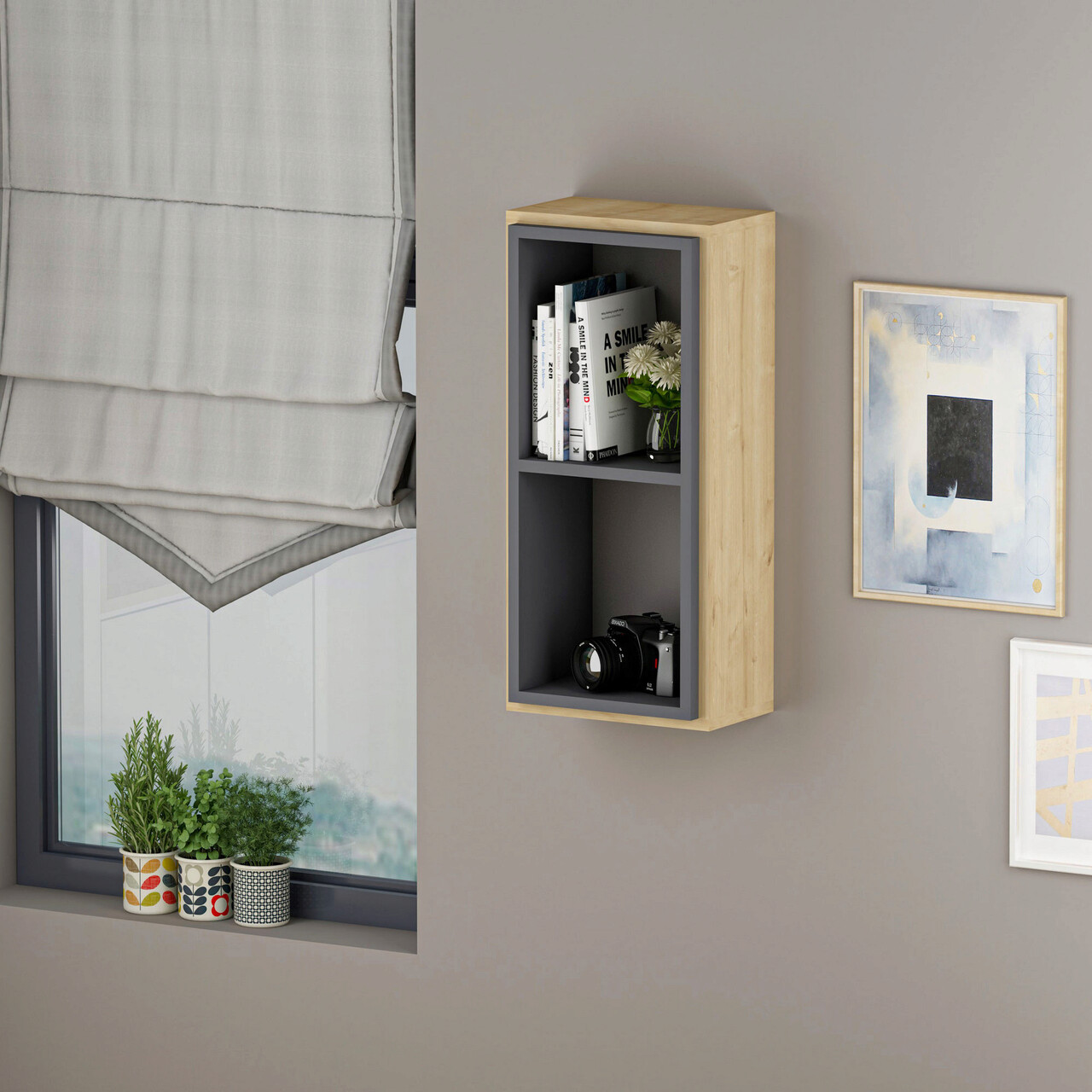 Raft de perete, Olivia, Zera, 35x72x19.6 cm, PAL, Stejar safir ...