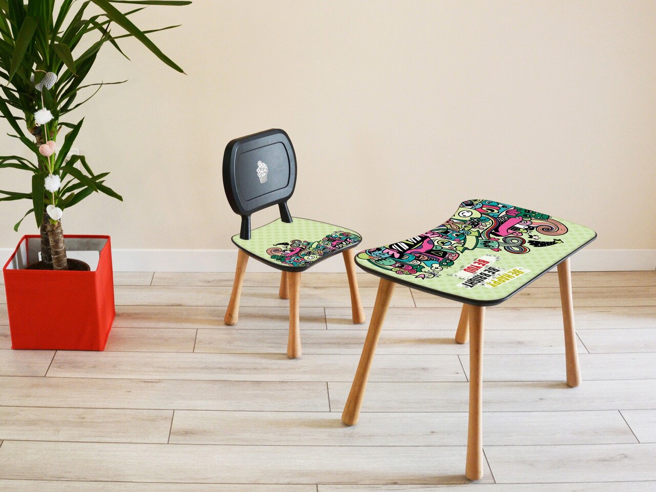 Set masa si scaun pentru copii, Popcorn, PSTE03-CHR-SET, MDF ...