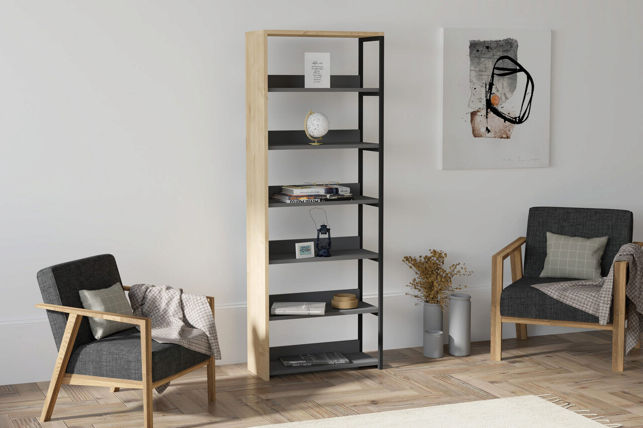 Corp biblioteca, Puqa Design, Hilal, 50x161.8x26 cm, PAL, Safir / Negru ...