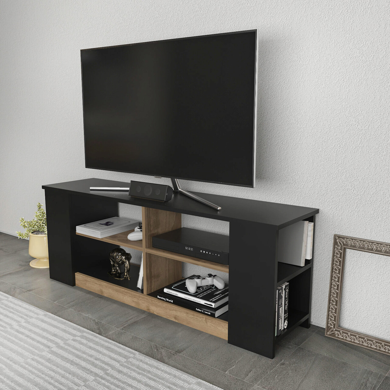 Comoda TV, Retricy, Space, 140x35x51.8 cm, PAL, Nuc negru - mezoni.ro