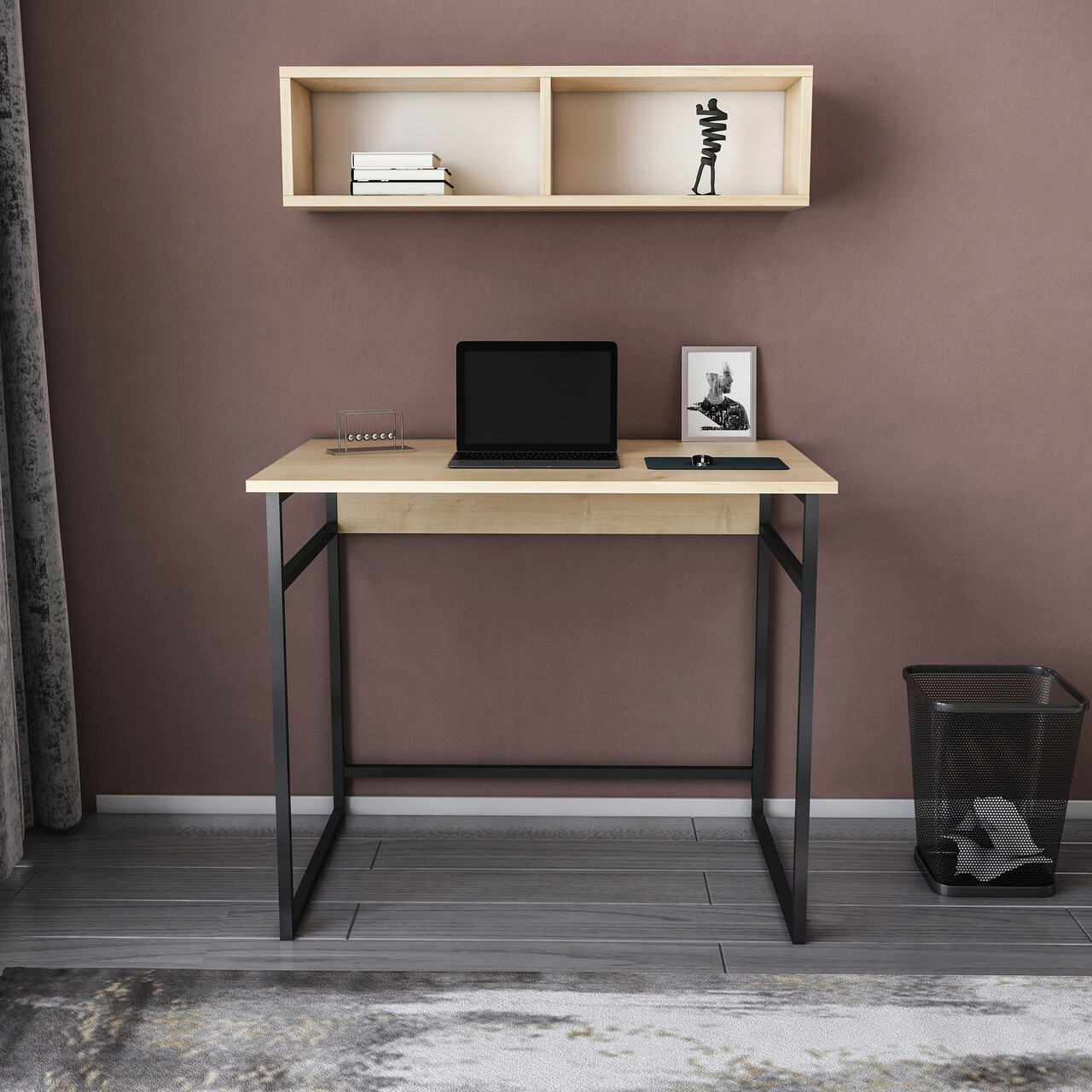 Birou, Retricy, Hussum, 90x60x75 cm, PAL, Negru / Stejar - mezoni.ro