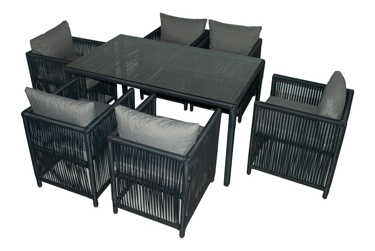 Set gradina/terasa 7 piese, My Interior, Mana, rattan/aluminiu, gri ...