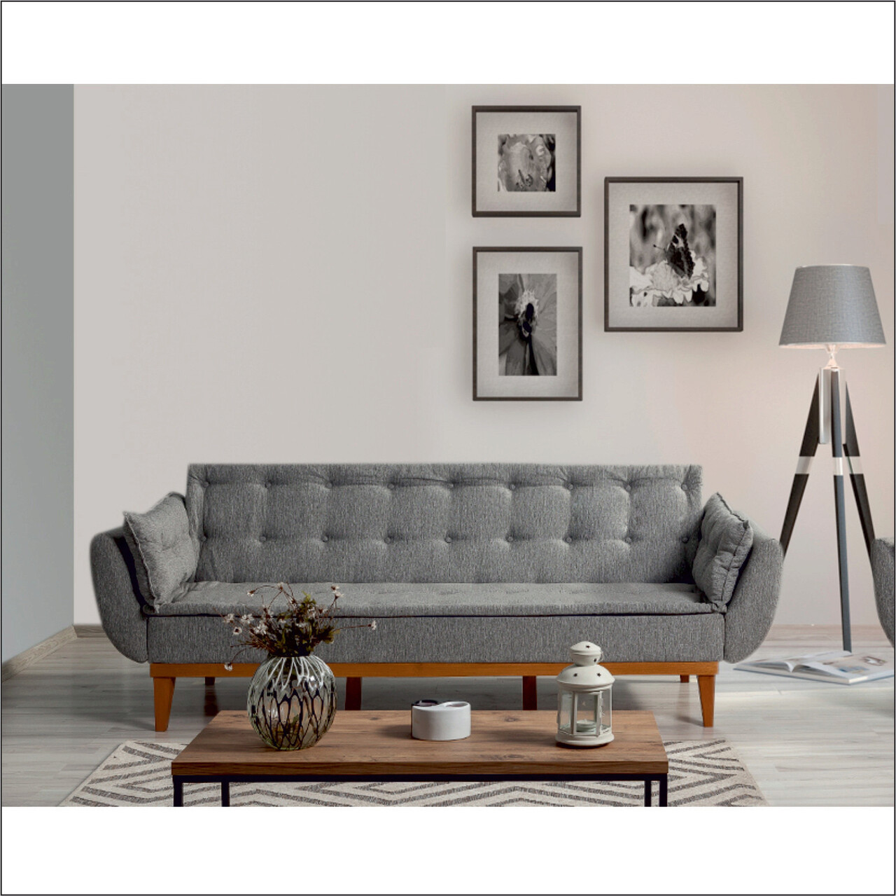 Set canapea extensibilă, Unique Design, 867UNQ1597, Lemn de carpen, Gri ...
