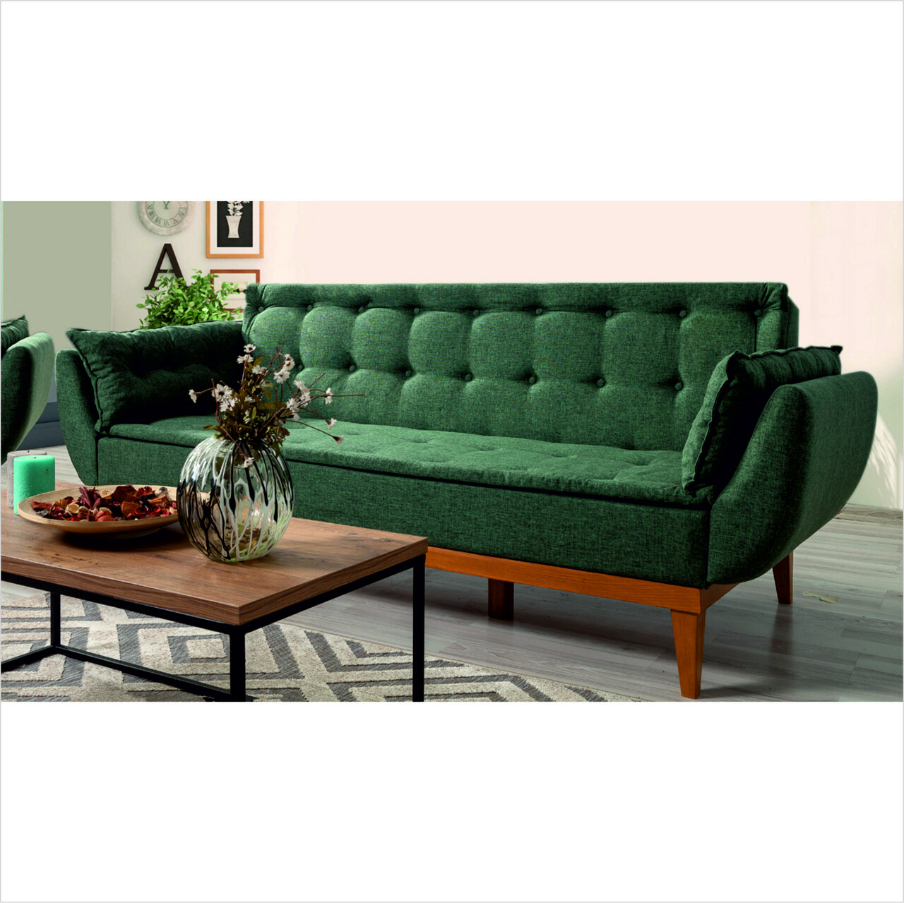 Set canapea extensibilă, Unique Design, 867UNQ1601, Lemn de carpen ...