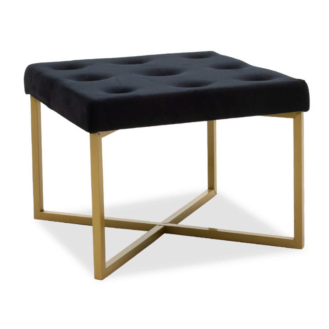 Taburet Luisa, Pakoworld, 40x40x30 cm, catifea/metal, negru/auriu - Mezoni