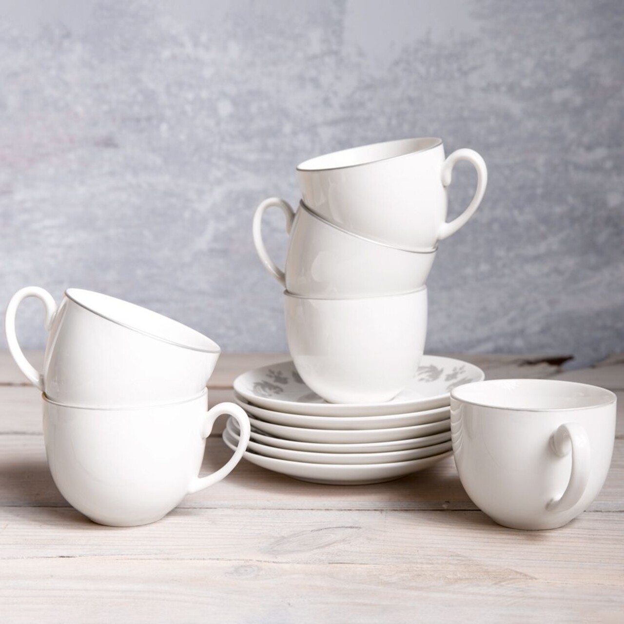 Set de cafea 12 piese Glamour, Ambition, 240 ml, alb/argintiu - Mezoni