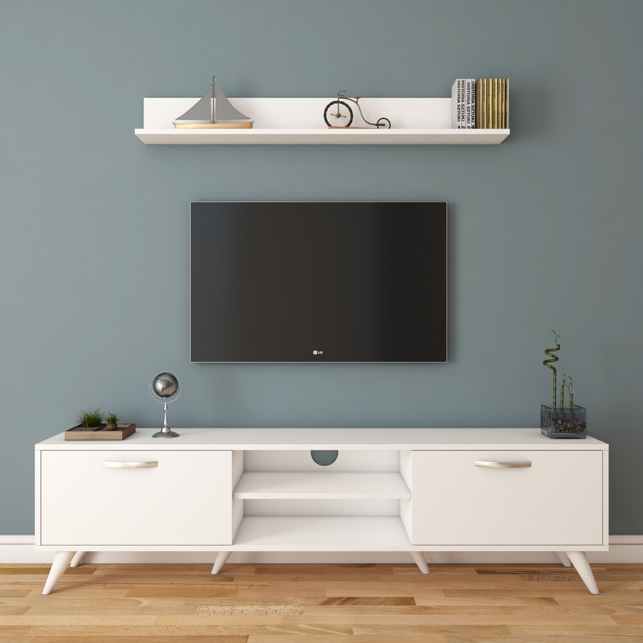 Comada TV cu raft de perete M30 - 289, Wren, 180 x 35 x 48.6 cm/133 x ...
