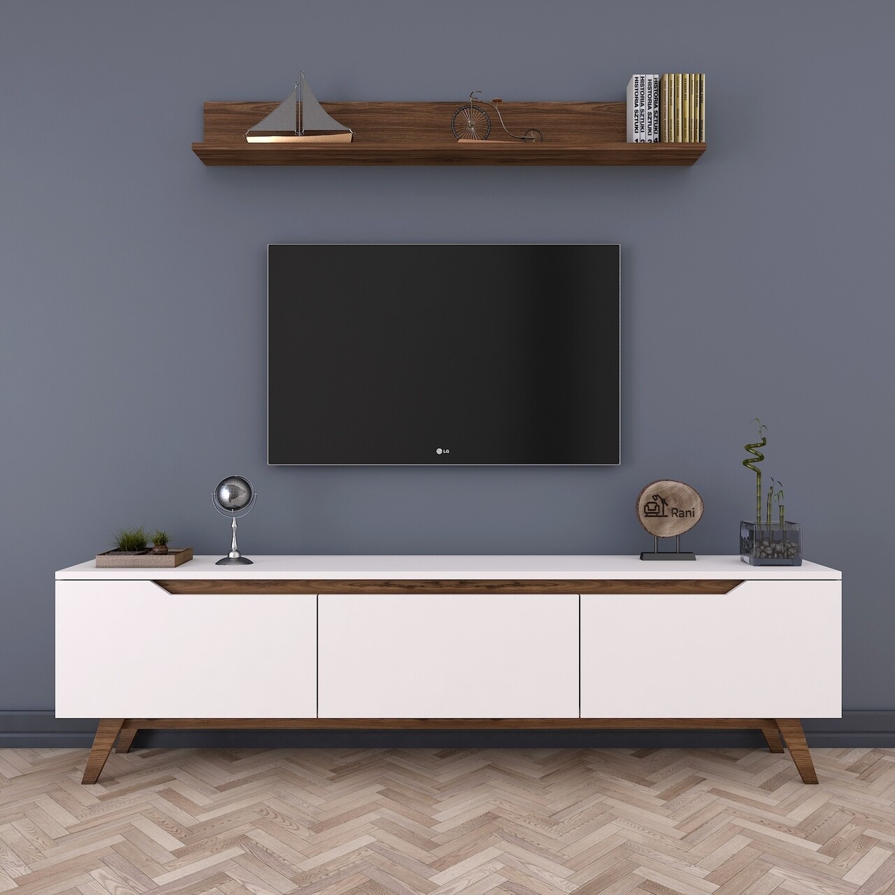 Comada TV cu raft de perete M30 - 289, Wren, 180 x 35 x 48.6 cm/133 x ...