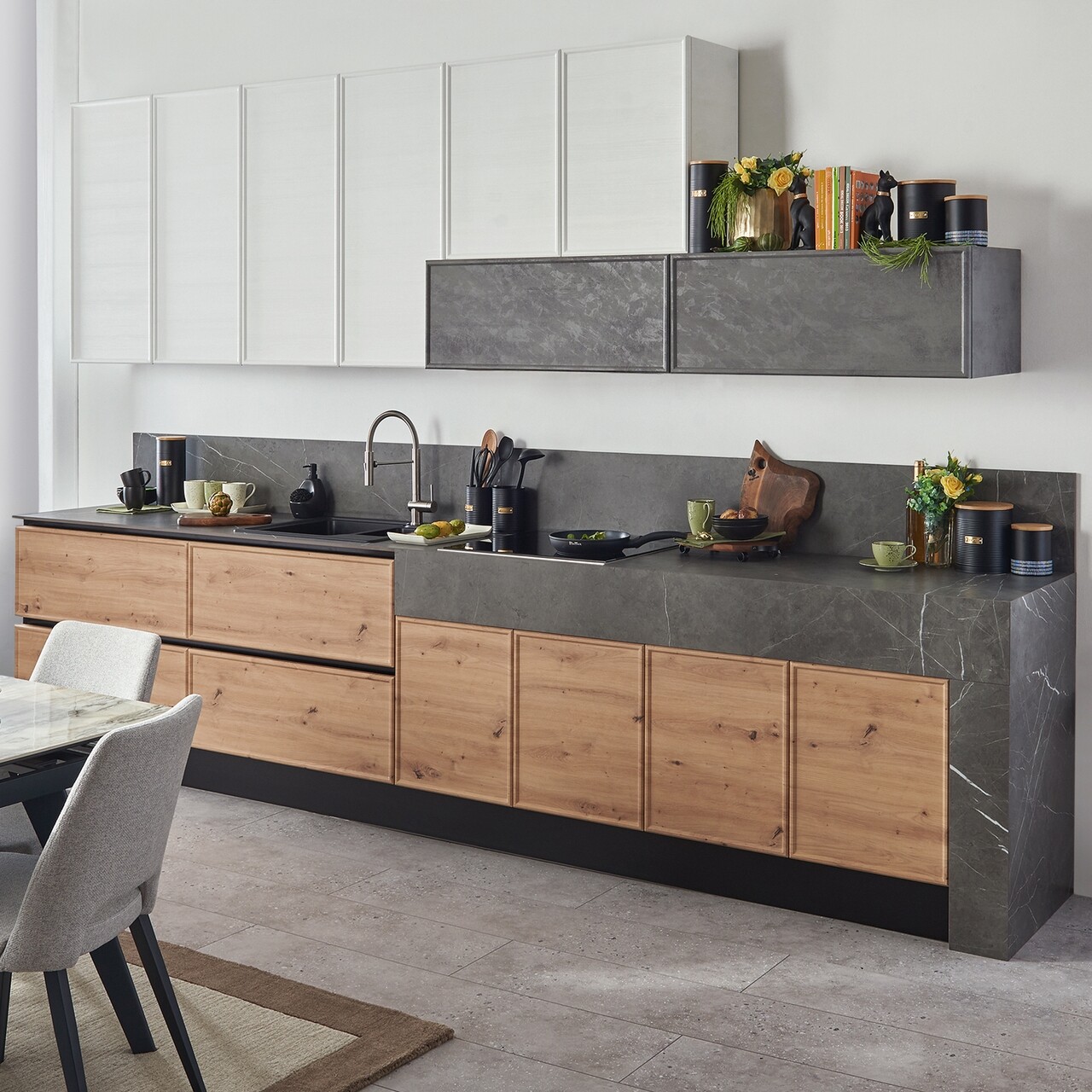 Recipient depozitare cu capac Monocrom, 14 x 12 cm, inox/lemn, negru ...