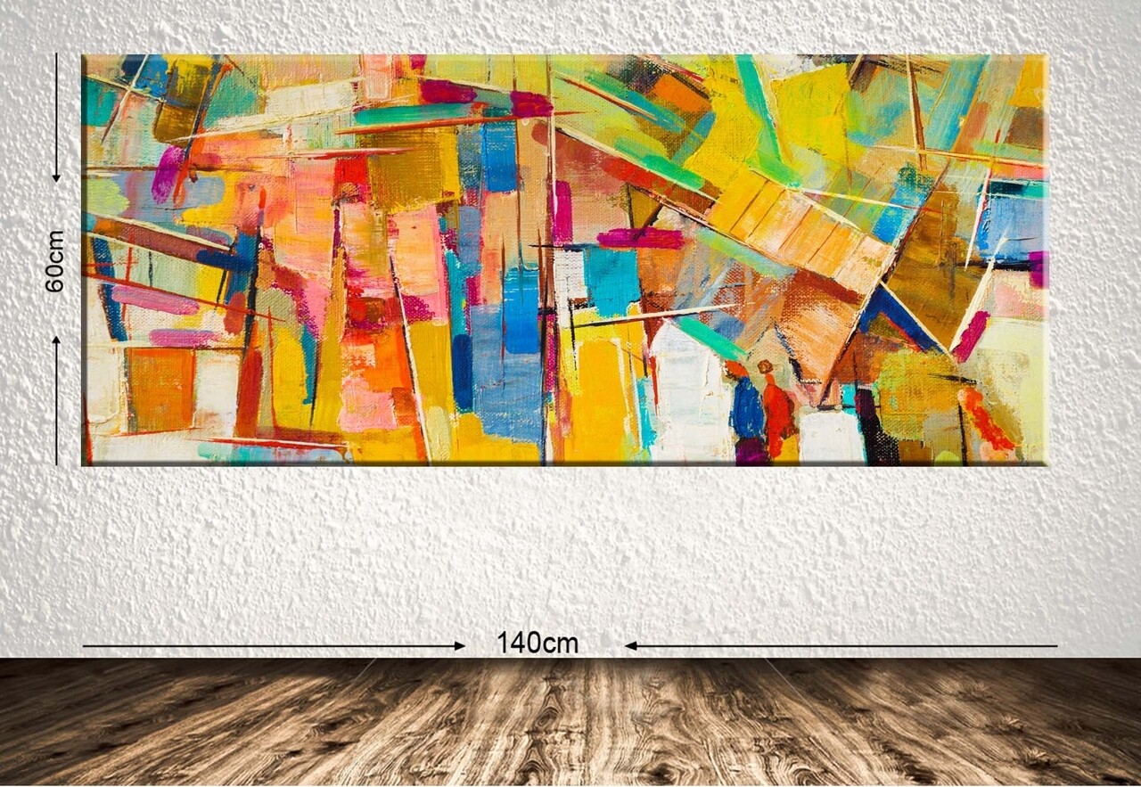 Tablou decorativ Abstract, Tablo center, 60x140 cm, canvas, multicolor ...