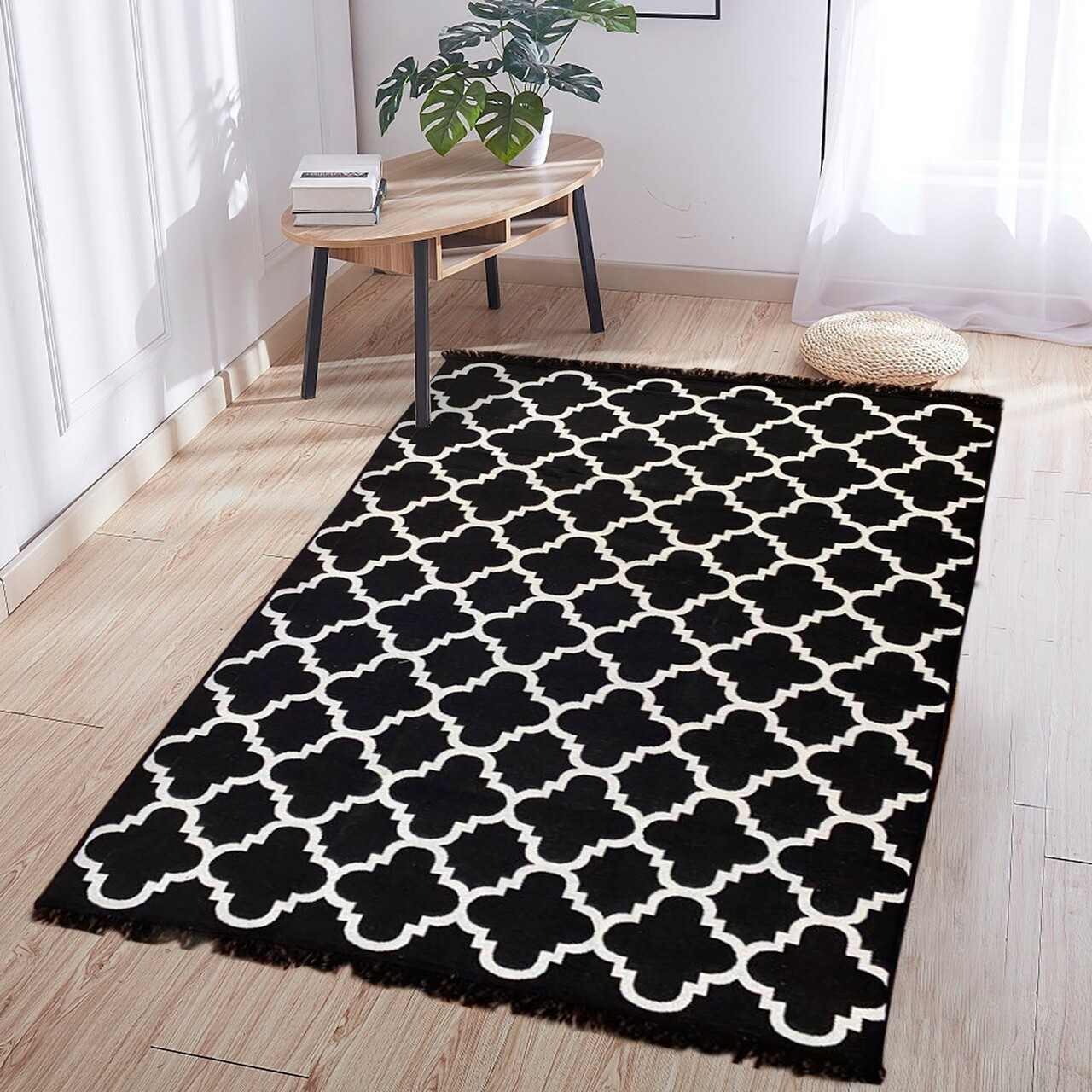 Covor Cotton Rug 06, Nirvana, 60x120 cm, bumbac, negru/alb - mezoni.ro