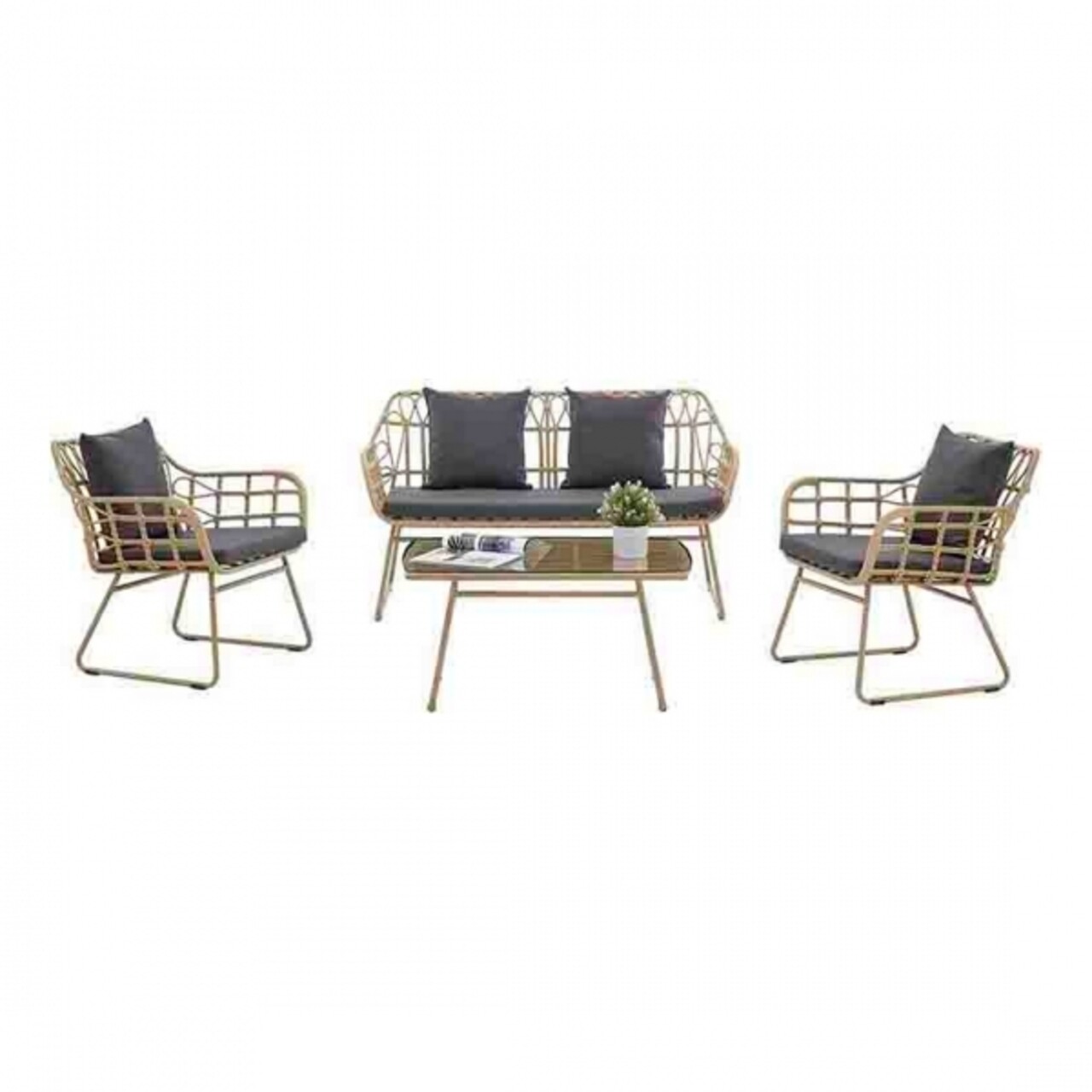 Mobilier pentru gradina/terasa, Siek, 4 piese, gri/bej - Mezoni