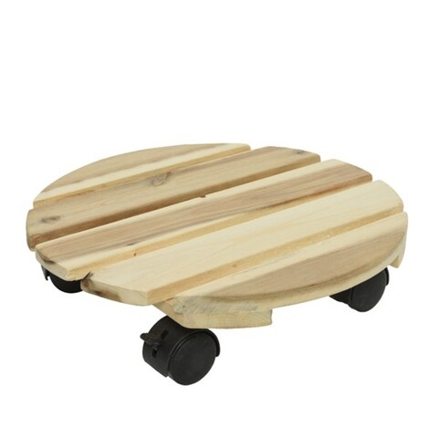 Baza rotunda cu roti pentru ghivece, Decoris, 30x8 cm, salcam - Mezoni
