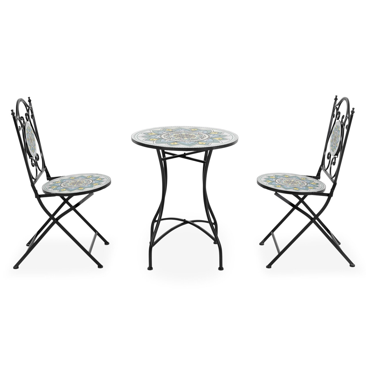 Set 2 scaune pliabile si masuta, Maroc, metal, negru/verde - mezoni.ro