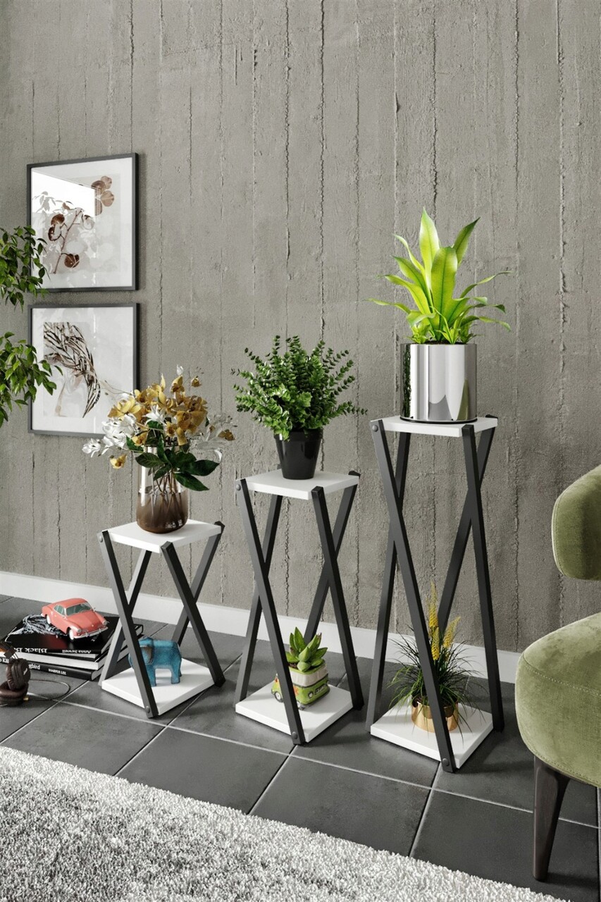 Set 3 rafturi, Gauge Concept, Flower, mdf/pvc, alb/negru - mezoni.ro