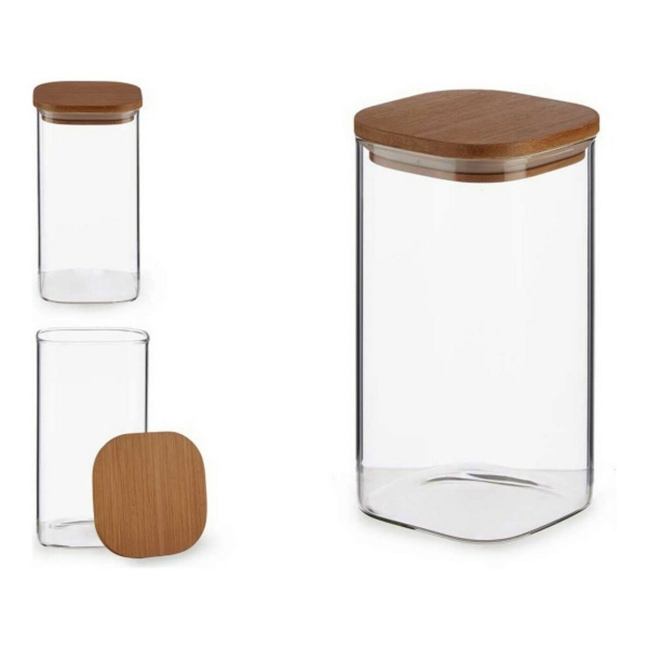 Recipient cu capac, Vivalto, 1.5 L, sticla borosilicata/bambus - Mezoni