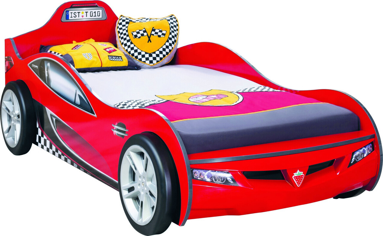 Pat pentru copii Car, Çilek, Coupe Carbed (Red) (90X190), 109x80x208 cm ...