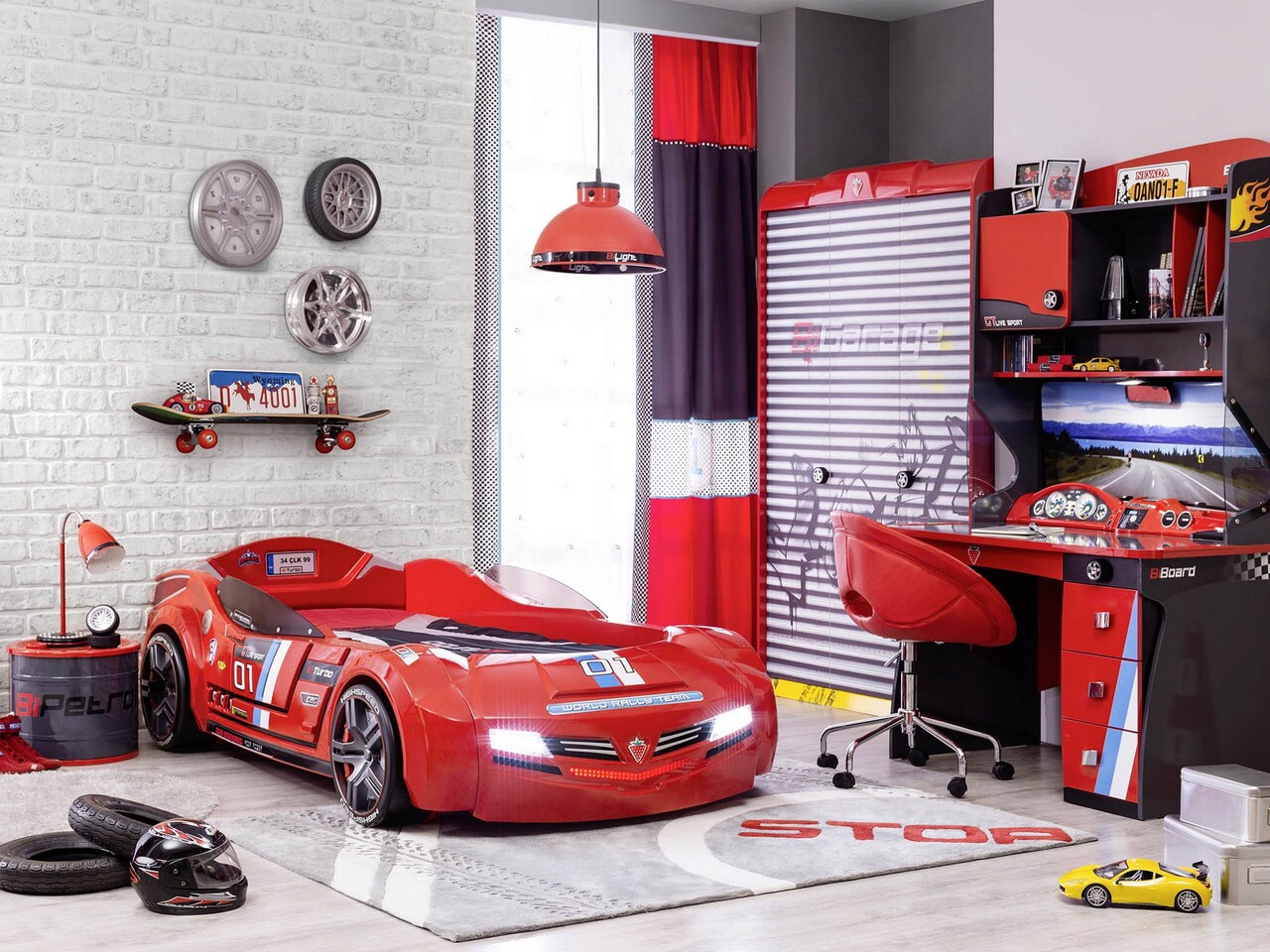 Pat pentru copii Car, Çilek, Biturbo Carbed (Red) (90X195), 126x66x225 ...