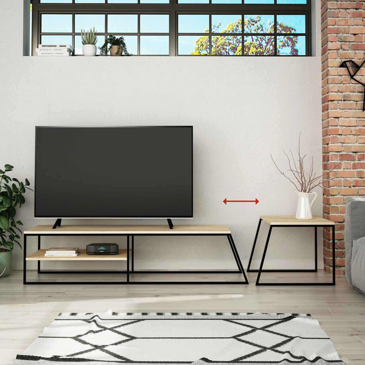 Comoda TV, Decortie, Pal Tv Sehpası, Stejar / Negru - Mezoni