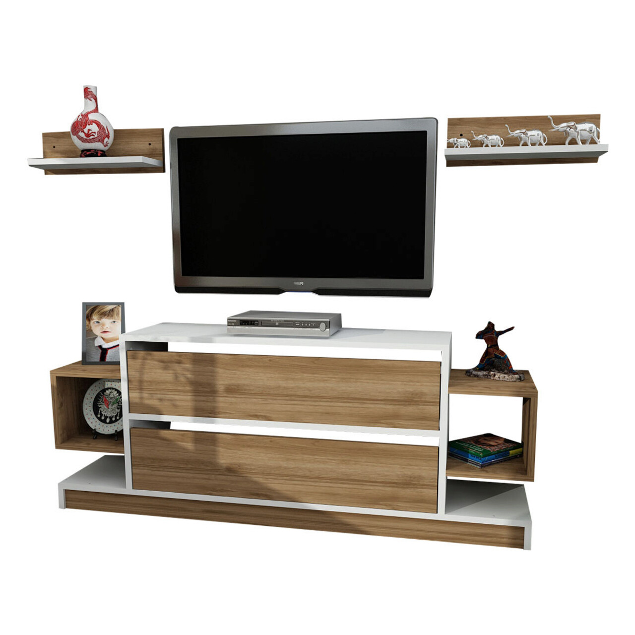 Comoda TV, Furny Home, Magic, Alb/Maro - Mezoni