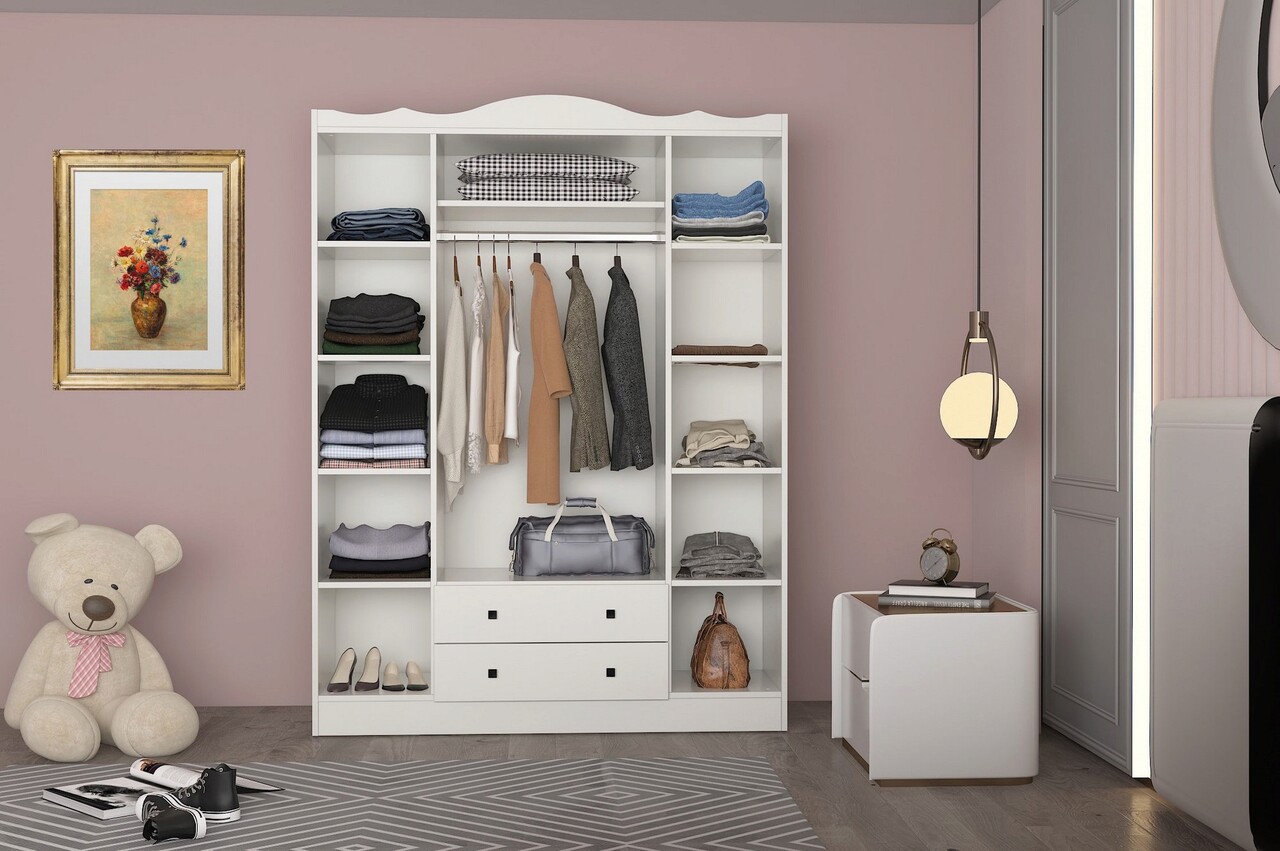 Dulap pentru haine, Glenevis, Lavinia 004, 140x186x50 cm, Alb - Mezoni