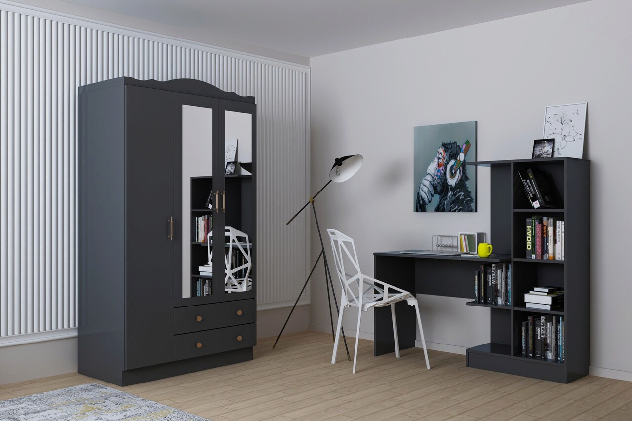 Set dormitor pentru copii, Glenevis, Lavinia 003, Antracit - Mezoni