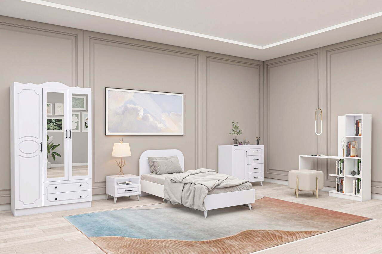 Set dormitor pentru copii, Glenevis, Mihra 209, Alb - Mezoni