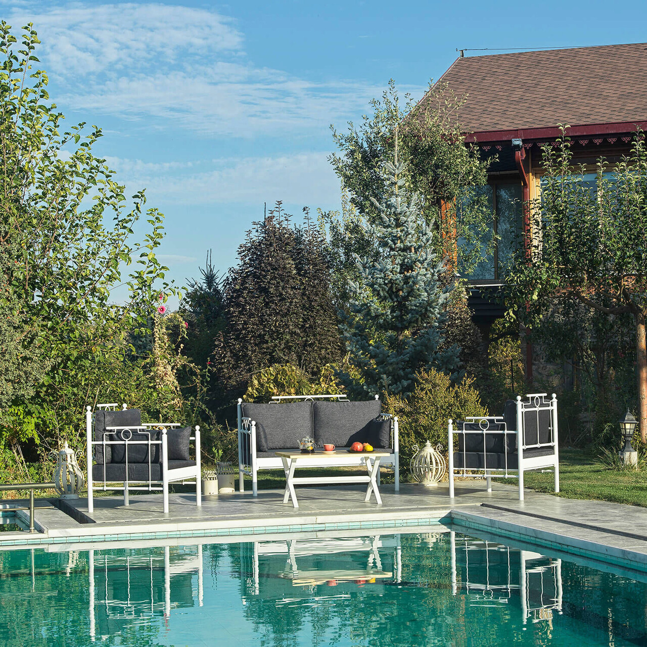 Set mobilier de gradina, Heaven, Hatkus (2+1+1), Alb / Antracit - Mezoni