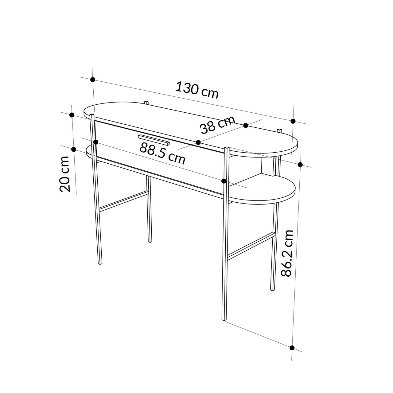 Consola, Homitis, Otis, 130x86.2x38 cm, Stejar / Carrara - Mezoni
