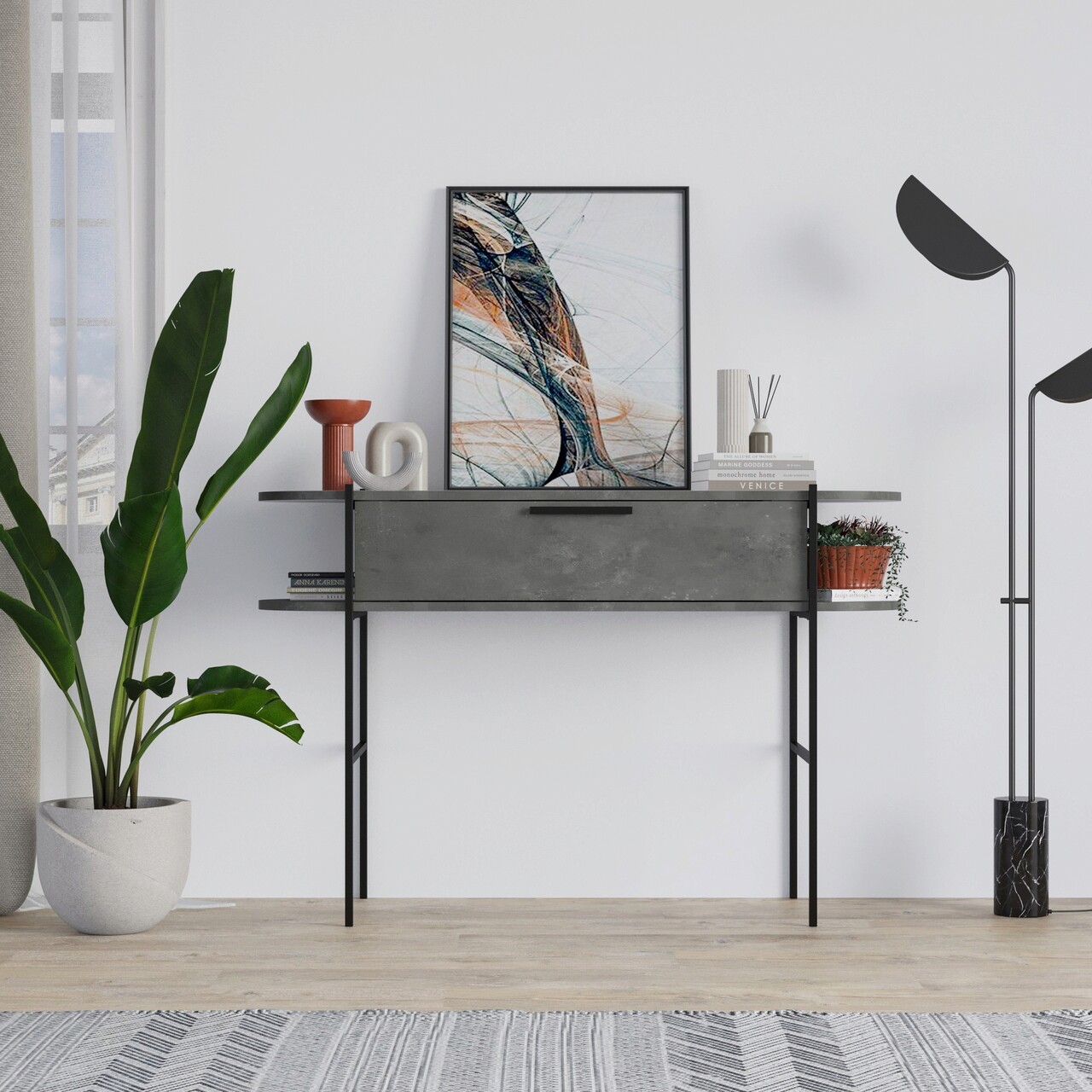 Consola, Homitis, Otis, 130x86.2x38 cm, Alb/Gri - Mezoni