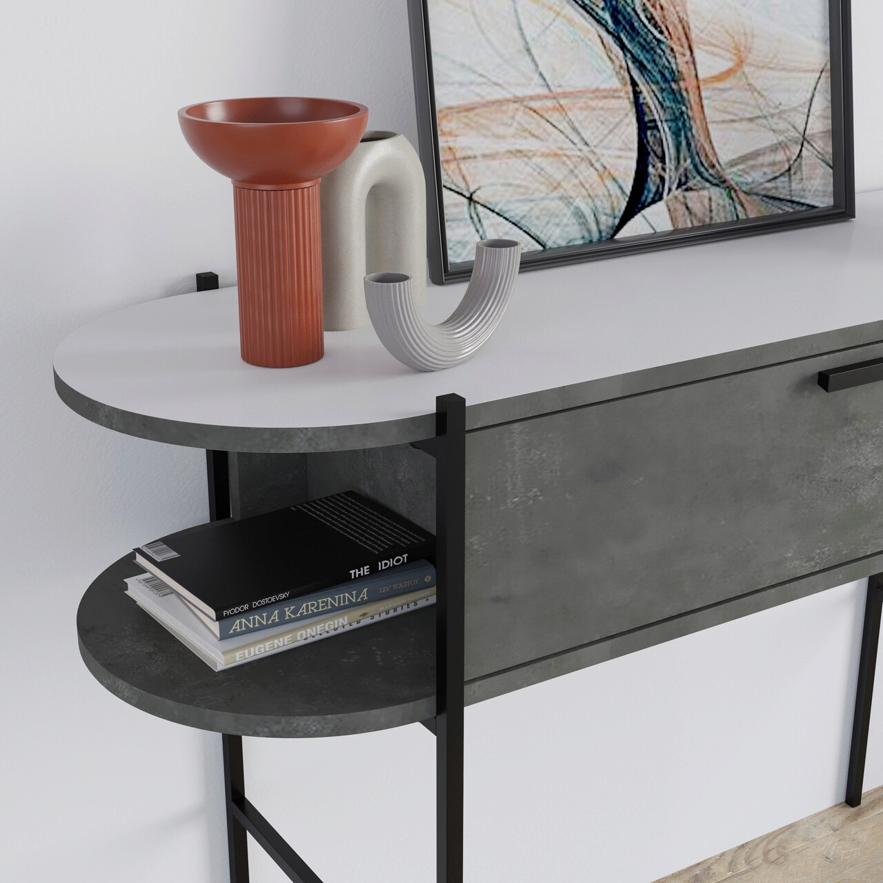 Consola, Homitis, Otis, 130x86.2x38 cm, Alb/Gri - mezoni.ro