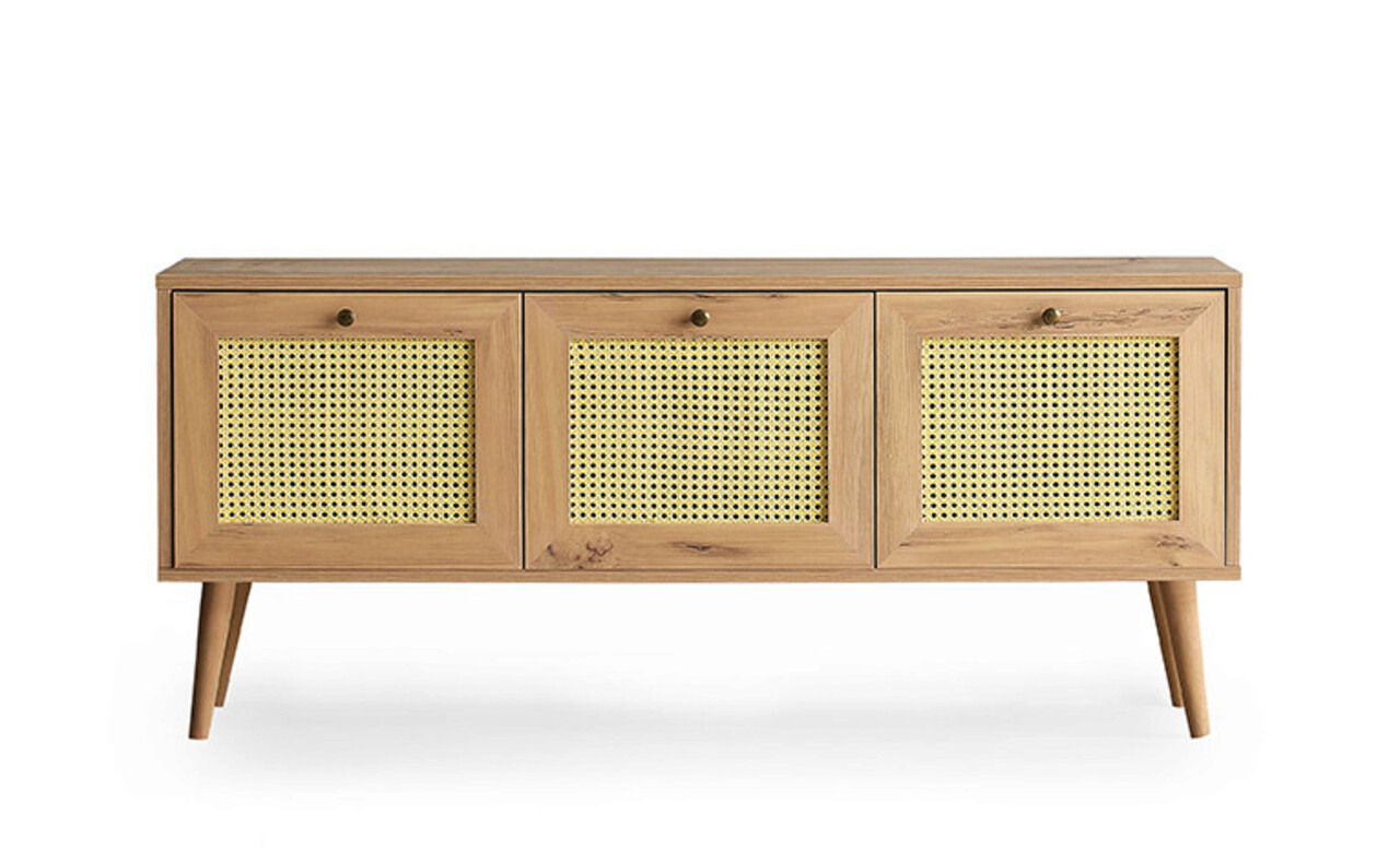 Comoda TV, Kalune Design, Likya 140, 140x60x40 cm, Stejar - Mezoni
