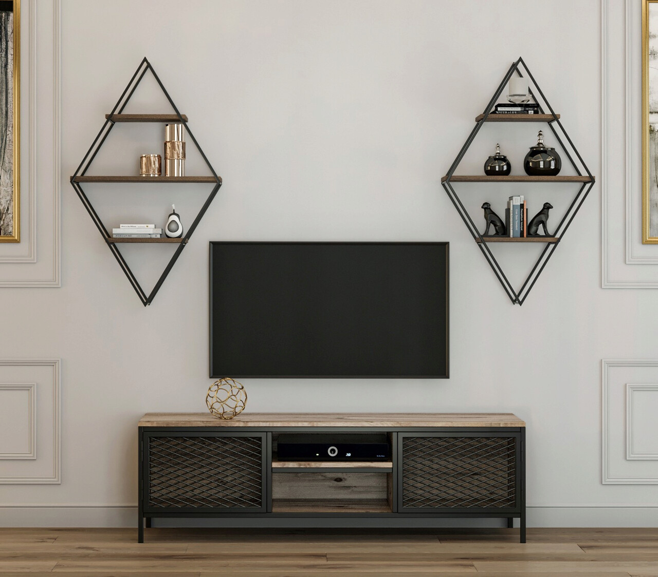 Comoda TV, Kalune Design, Comets Prizma, Pin Atlantic / Negru - mezoni.ro