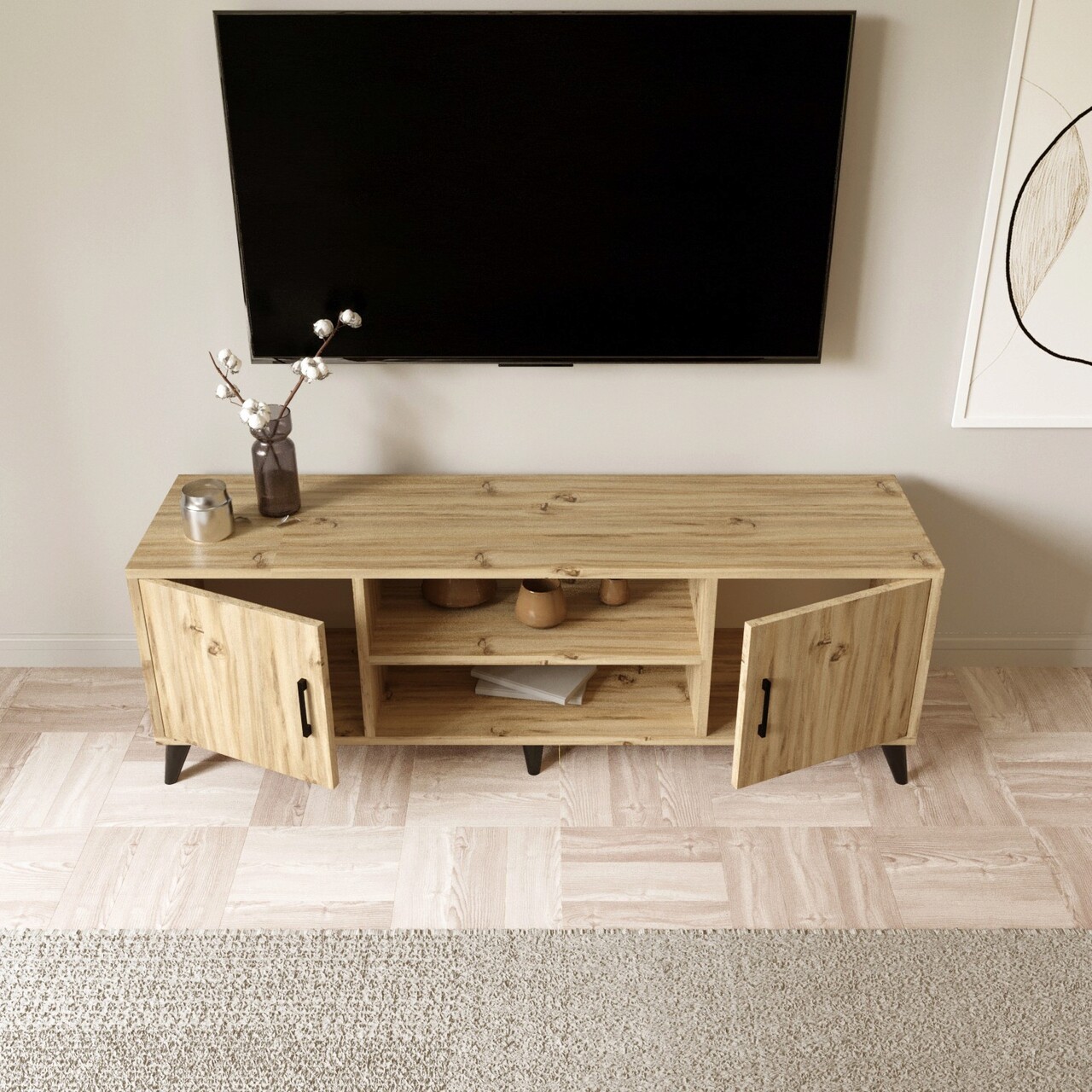 Comoda TV, Lacivert, Deniz, 150x55x40 cm, Stejar - Mezoni