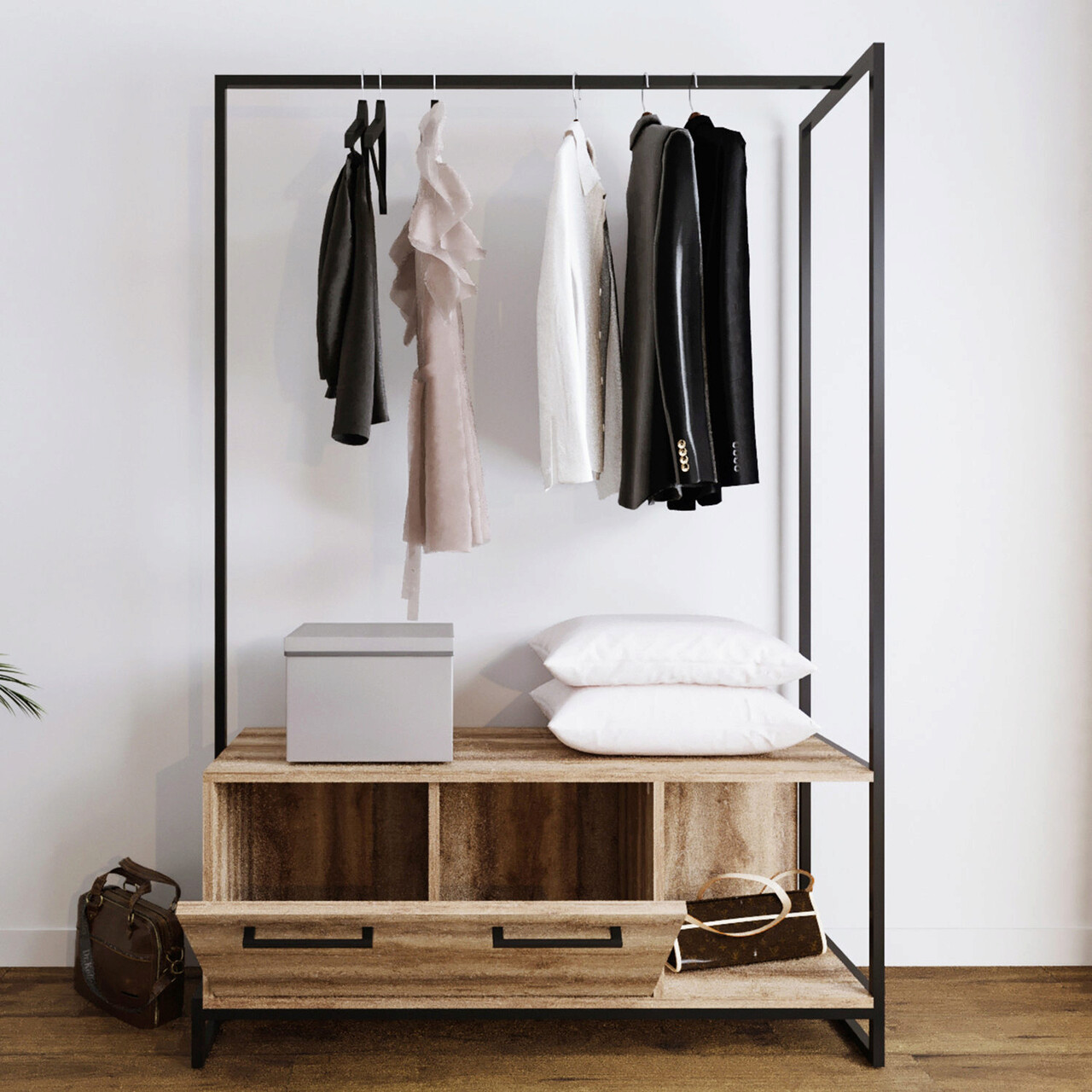 Dulap pentru haine, Lacivert, Minsk, Stejar / Negru - mezoni.ro