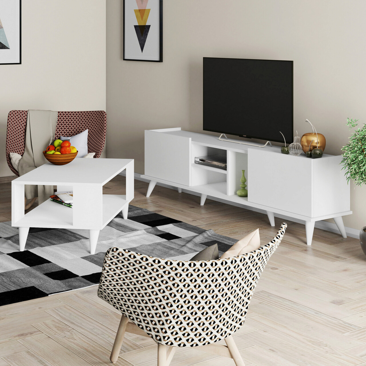 Set mobilier living, Mezza, Set 1320, Alb - Mezoni