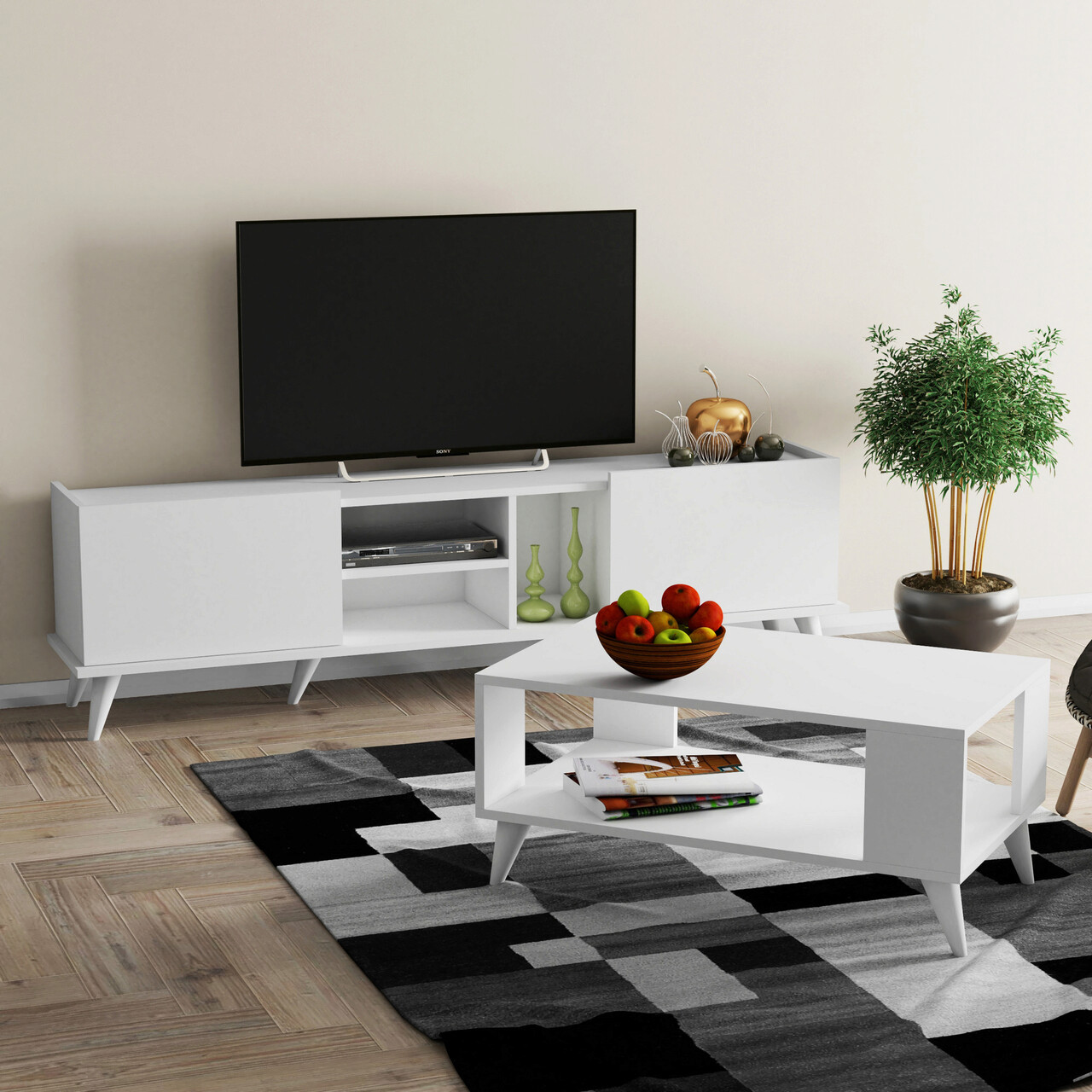 Set mobilier living, Mezza, Set 1320, Alb - Mezoni